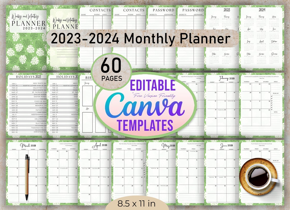 2023-2024 Monthly Planner Canva Template / Daily Weekly & Monthly ...