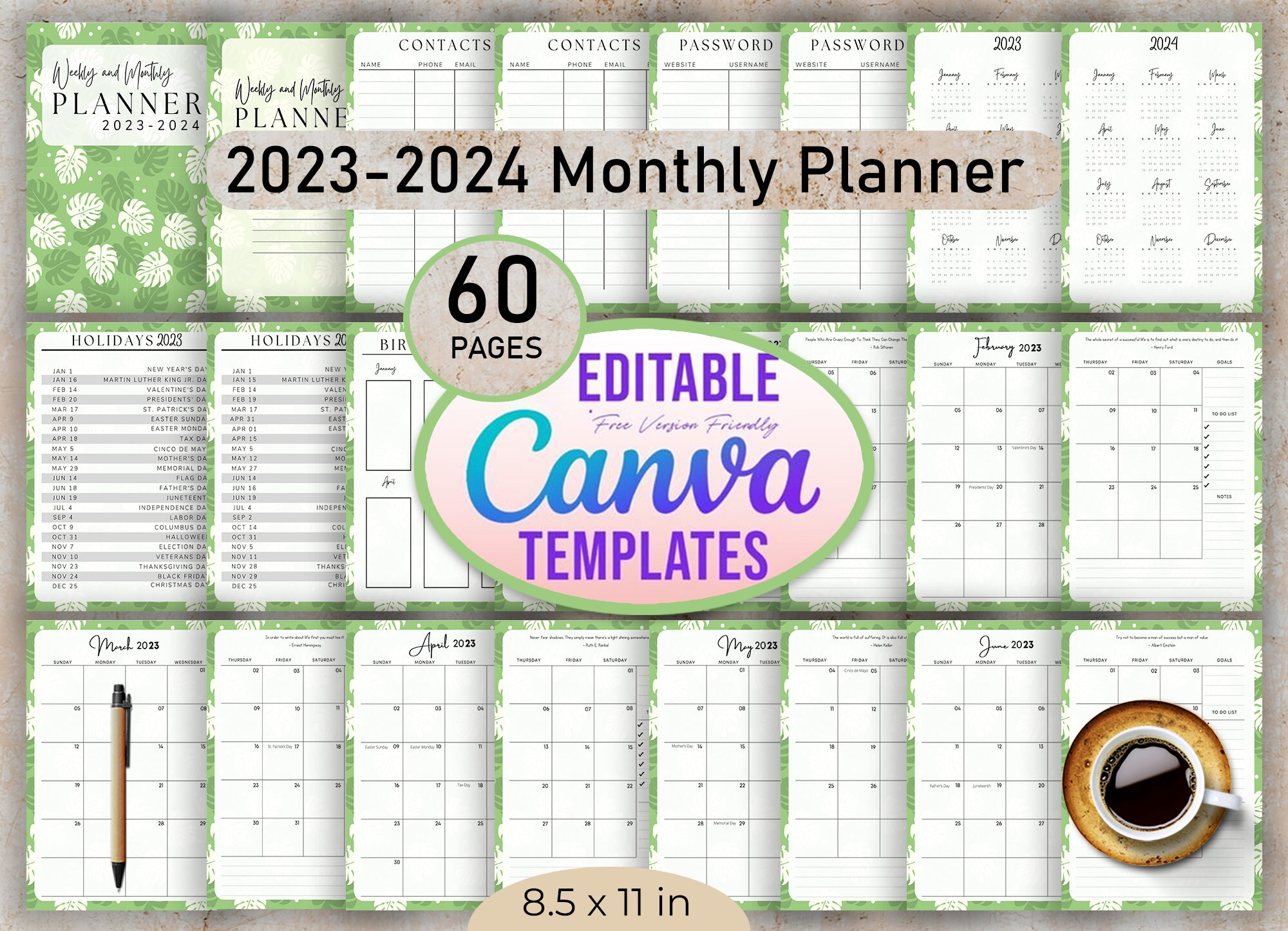 2023-2024 Monthly Planner Canva Template / Daily Weekly & Monthly ...