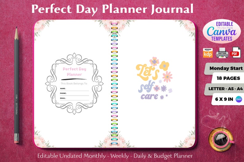 Perfect Day Planner Printable / Editable Canva Templates / Hourly ...