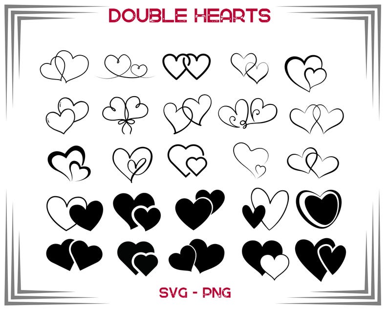 Double Hearts SVG/PNG Bundle: Love Clipart (instant Download) - Etsy