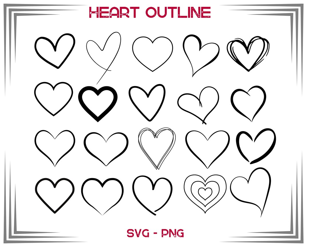 Heart Outline SVG/PNG Bundle | Valentine's Day, Wedding, Anniversary ...