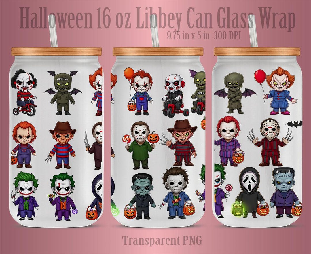 Chibi Horror Movie Tumbler Wrap PNG: Halloween Libbey Glass (digital ...