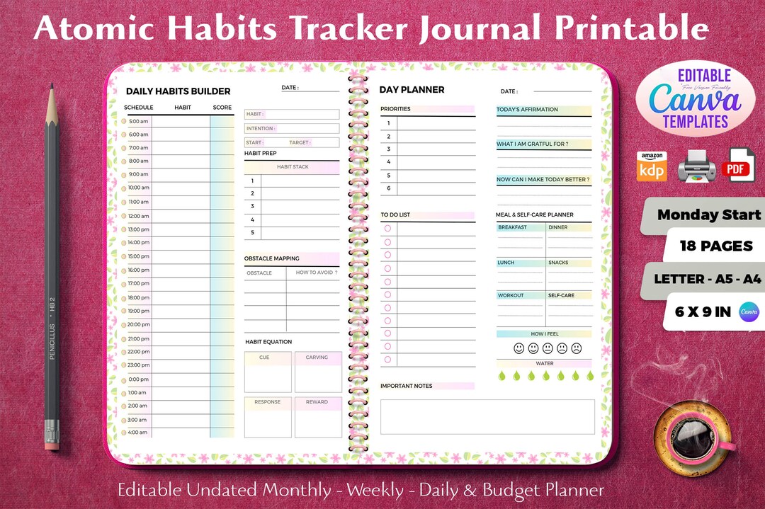 Atomic Habits Tracker Printable – Editable Canva Templates (A4, A5 ...