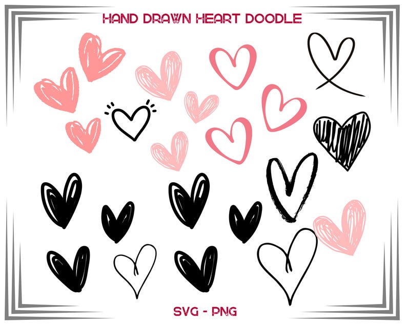 Hand Drawn Heart Doodle SVG/PNG Bundle Valentine's Day, Wedding ...
