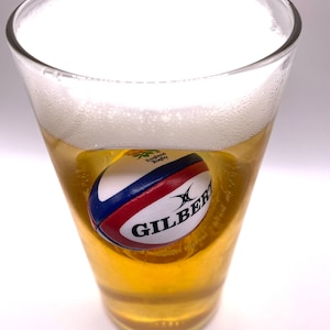 Rugby Beer Glass With Embedded Mini Gilbert Rugby Ball Fun Christmas ...