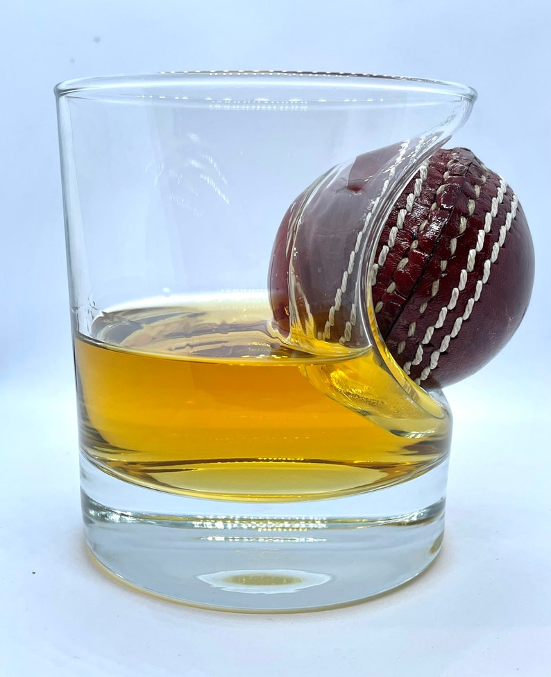 Cricket Gift for Men | Whisky Glass With Mini Leather Cricket Ball ...