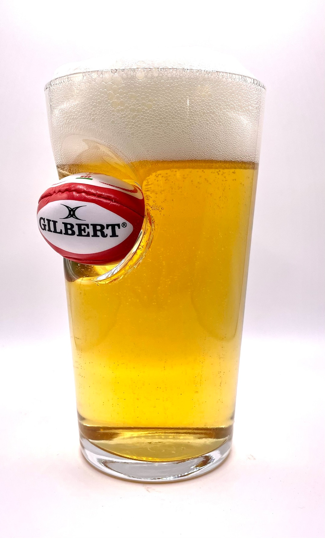 Wales Rugby Pint Glass Embedded Mini Gilbert Rugby Ball Fun Rugby Gift ...