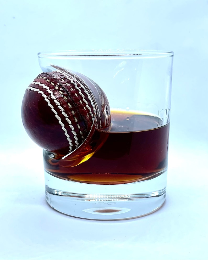 Cricket Gift for Men | Whisky Glass With Mini Leather Cricket Ball ...