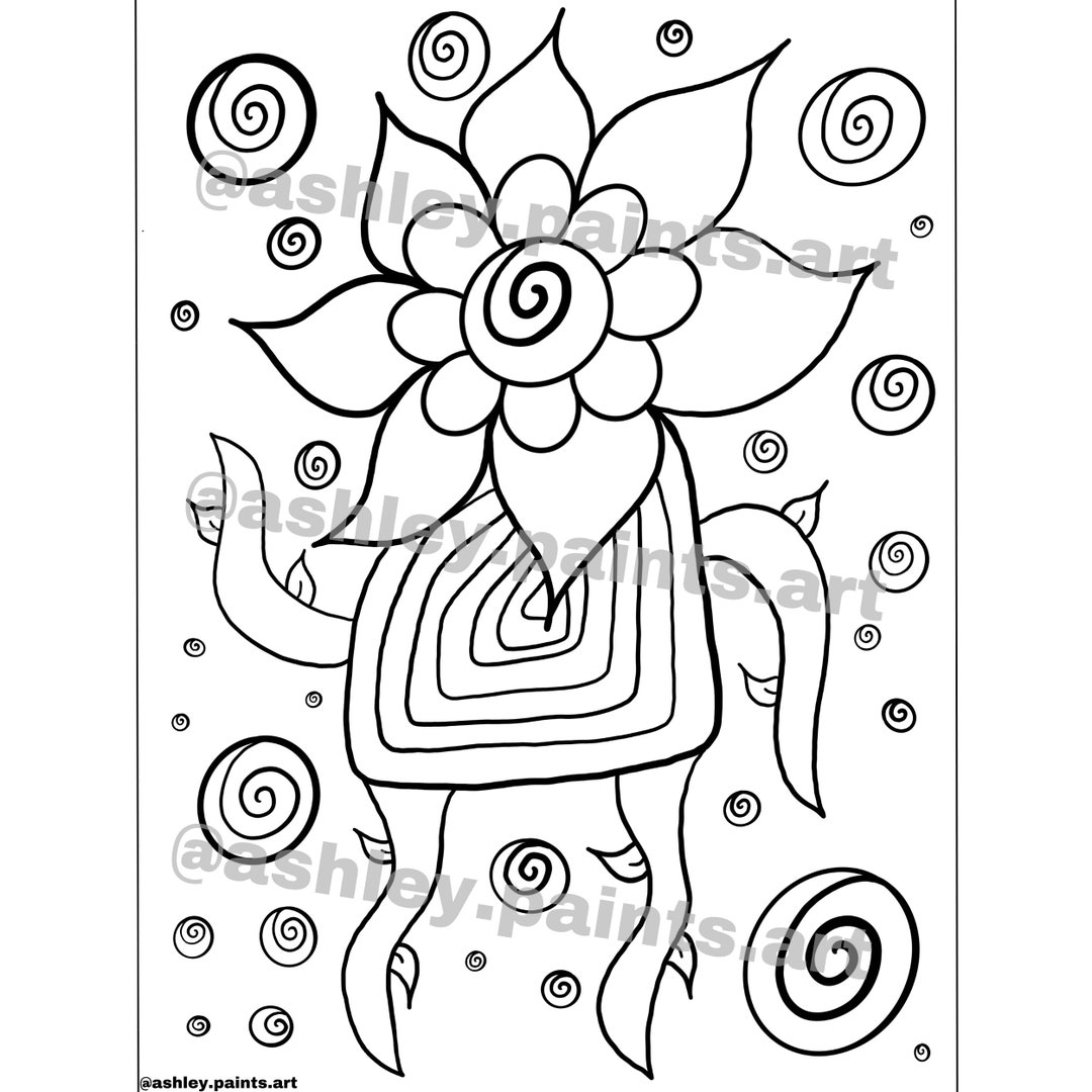 Trippy Flower Doodles, Anxiety Relief, Stress Relief, Coloring Page ...