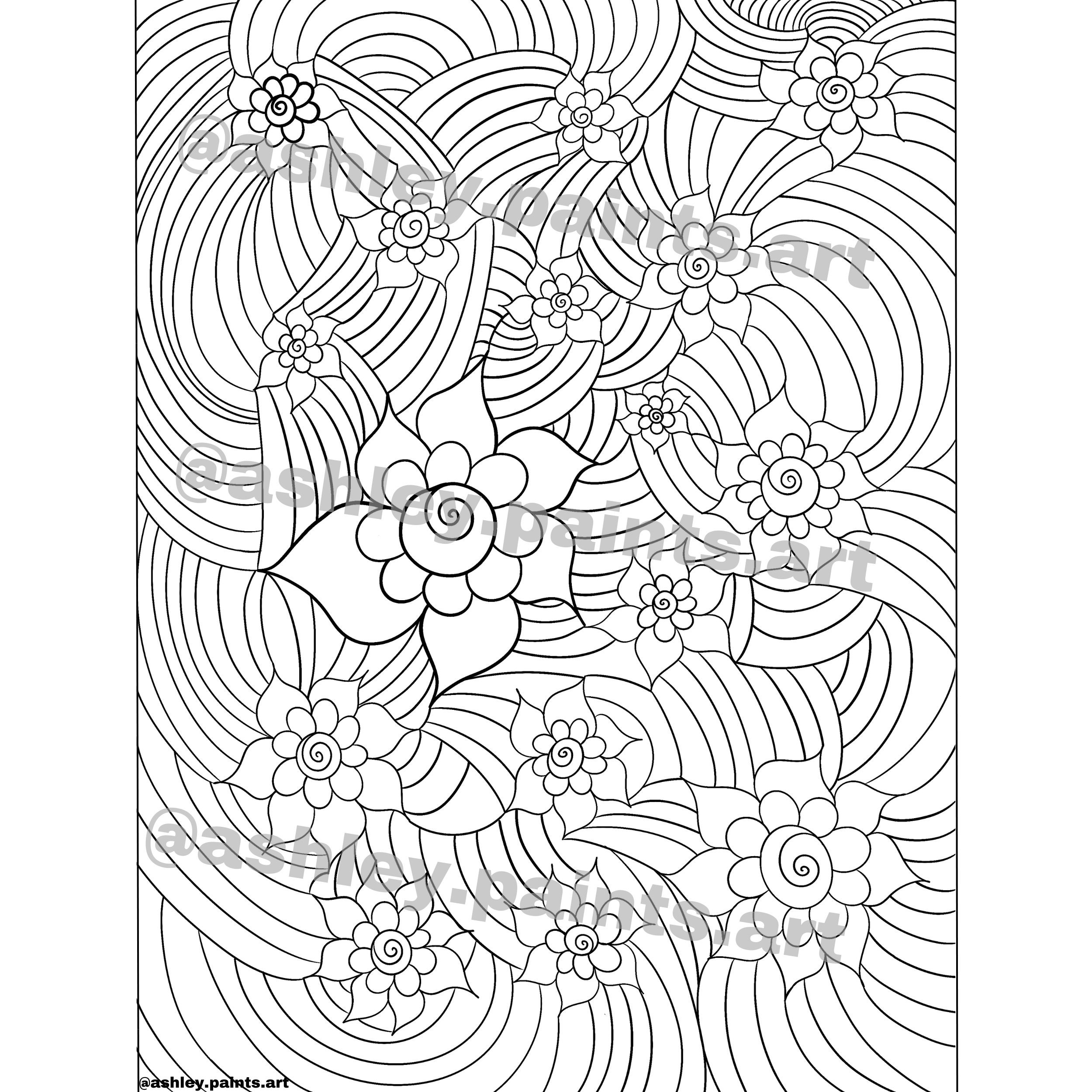 Flower Doodles, Anxiety Relief, Stress Relief, Coloring Page, Instant ...