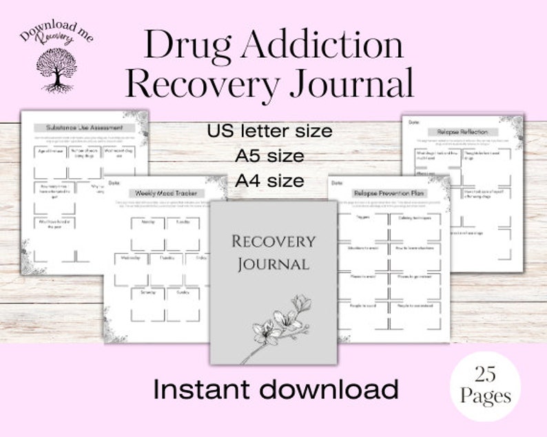 Digital Download Drug Addiction Journal Recovery Worksheets Black and ...