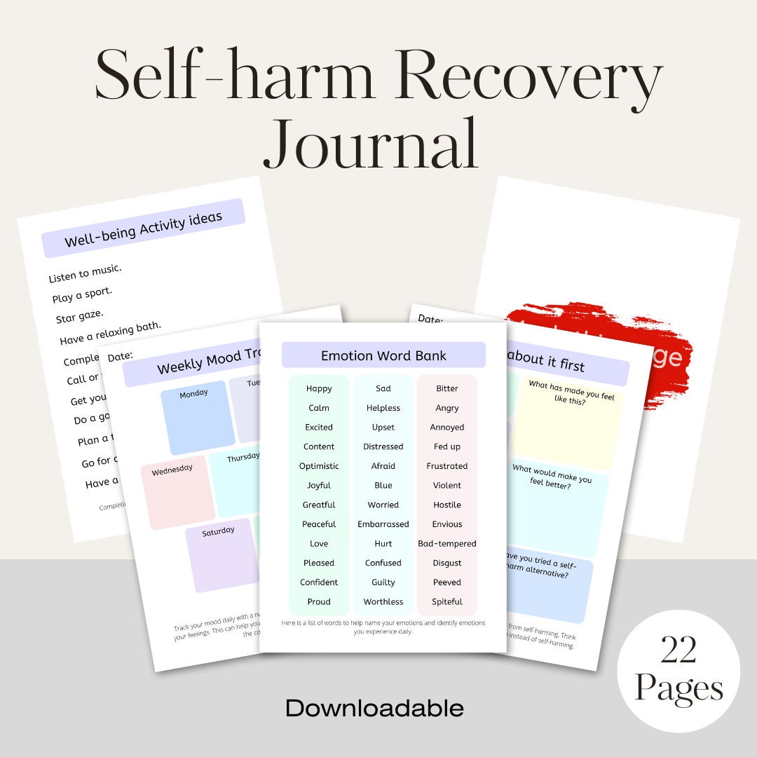Self Harming Recovery Journal Downloadable Self Harm Worksheets Self ...
