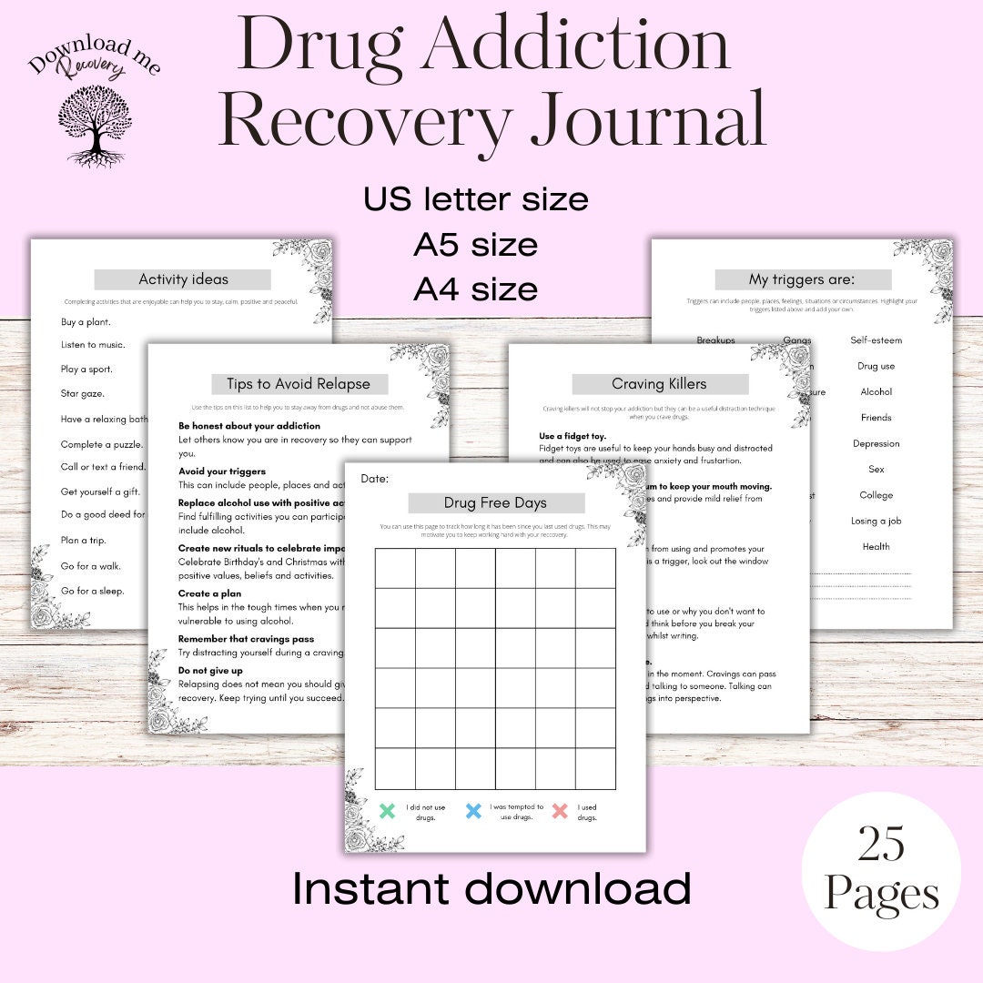 Digital Download Drug Addiction Journal Recovery Worksheets Black and ...