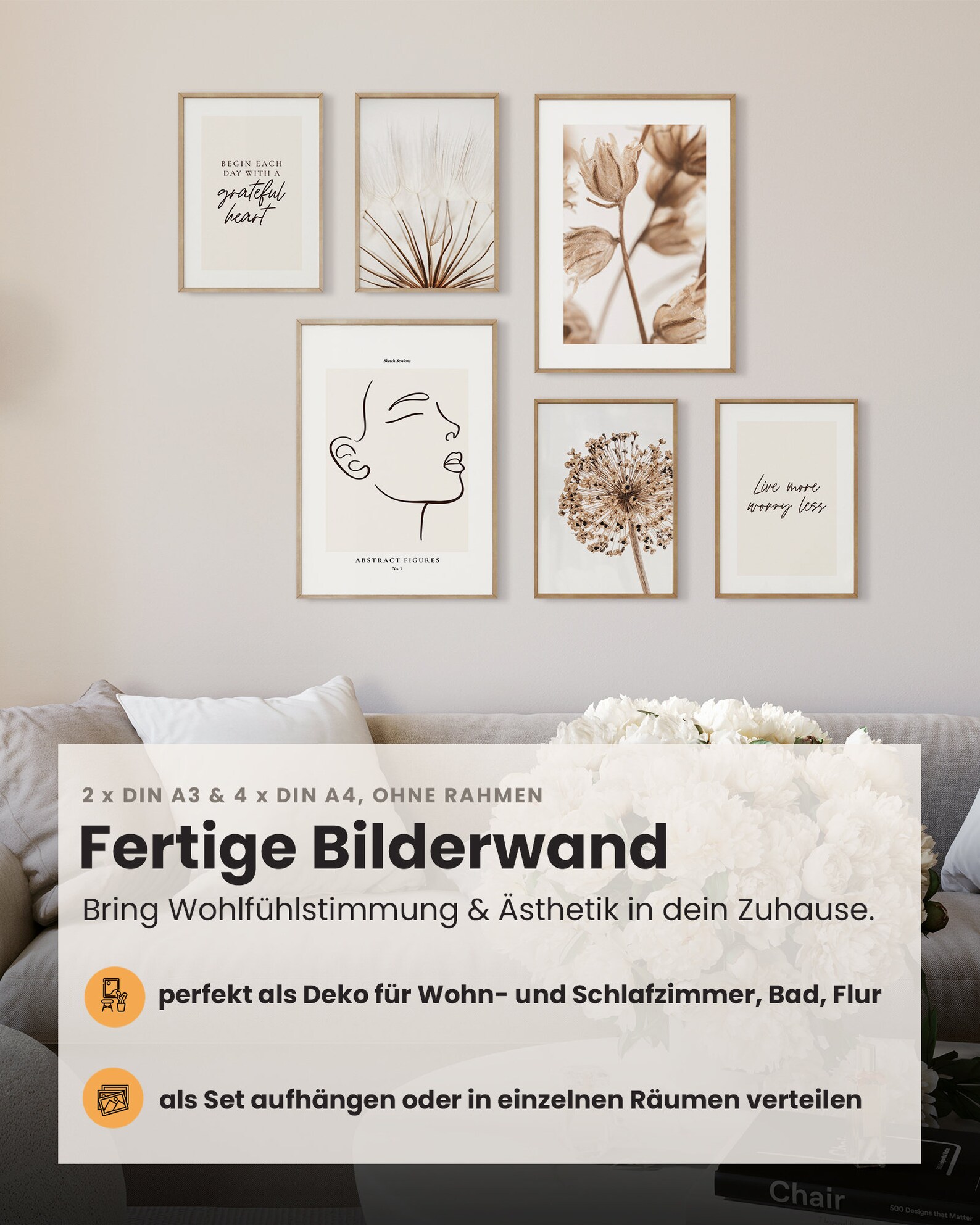 MUUDLY® Premium Poster Set Blumen Line Art Beige 6er Set - Etsy.de