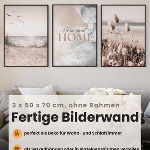 MUUDLY® 3er Poster Set 50x70 cm | Strand, Pampasgras | Wanddeko für Wohnzimmer und Schlafzimmer ...
