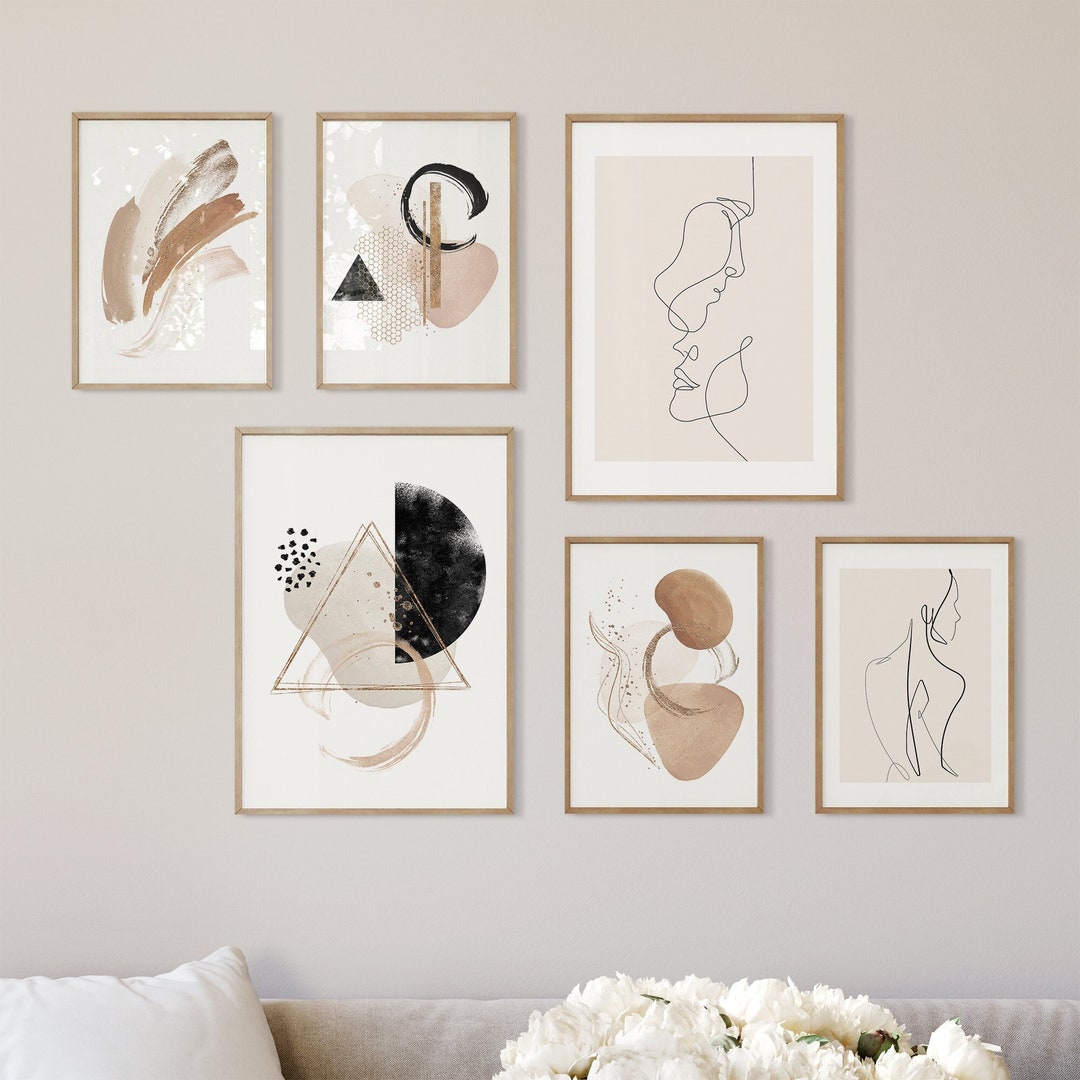 MUUDLY® Abstract Line Art Poster Set of 6 | Beige Wall Art | Modern ...