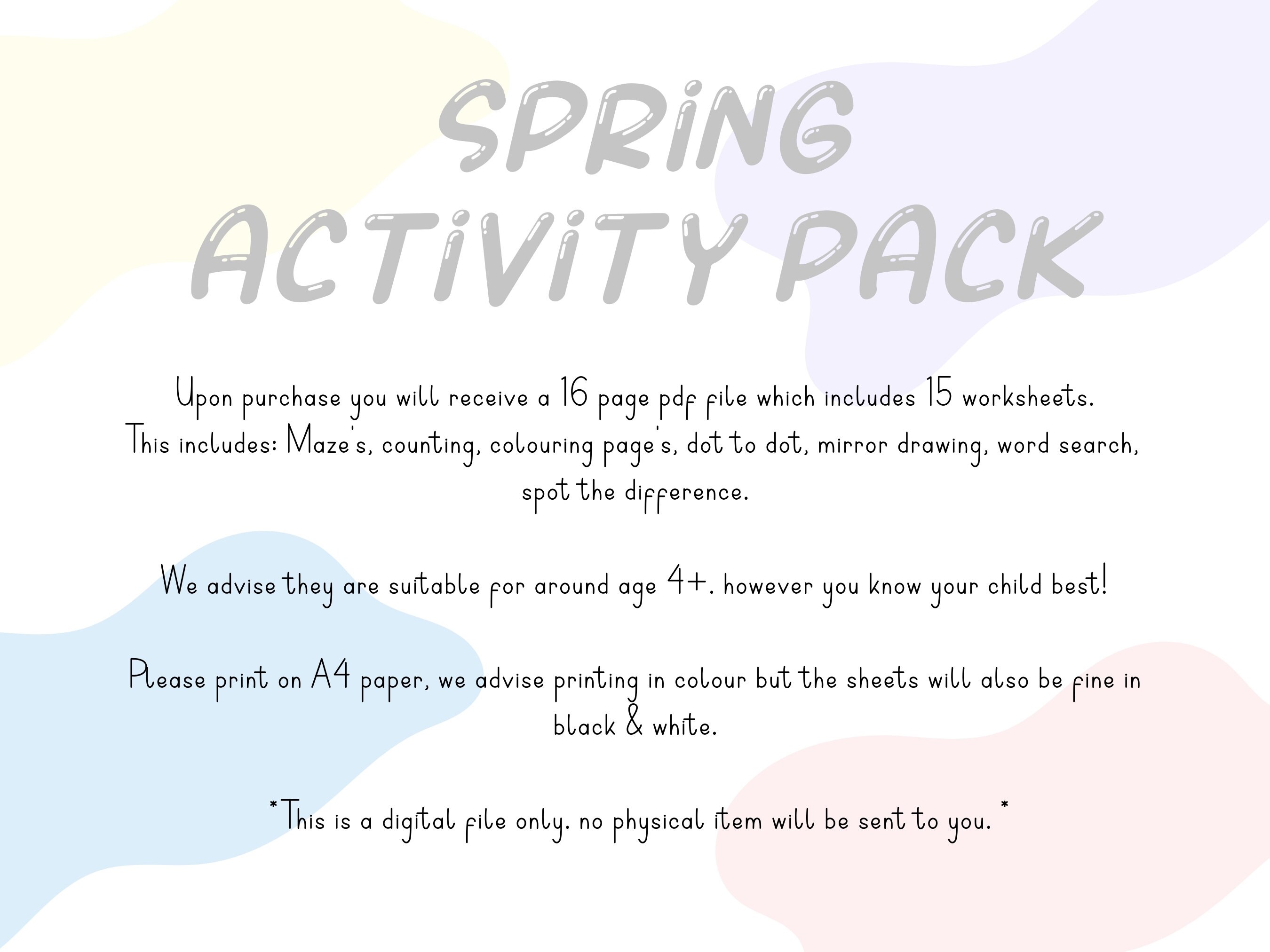 Spring Activity Pack Digital File, Instant Download and Print Maze ...