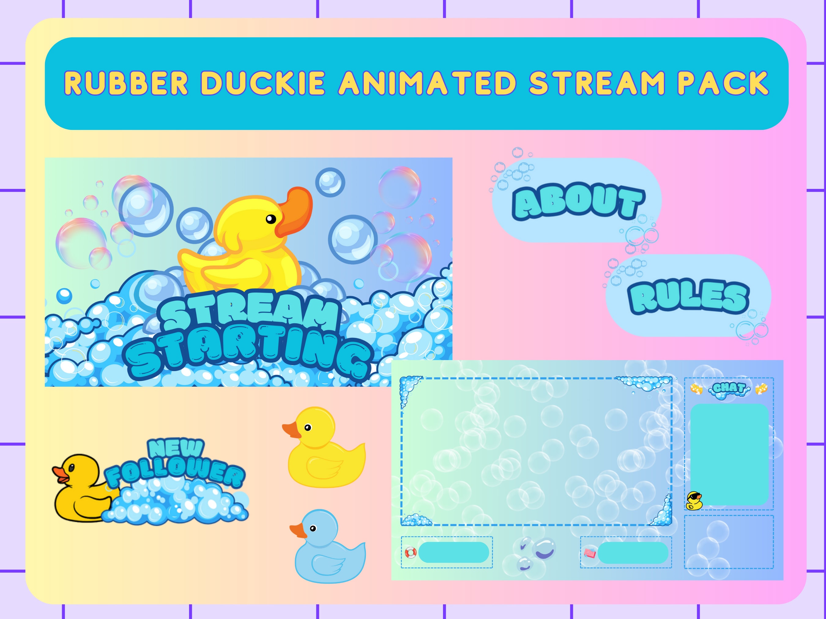 Rubber Duckie Animated Stream Overlay Pack - Twitch, Kick, Youtube - Etsy