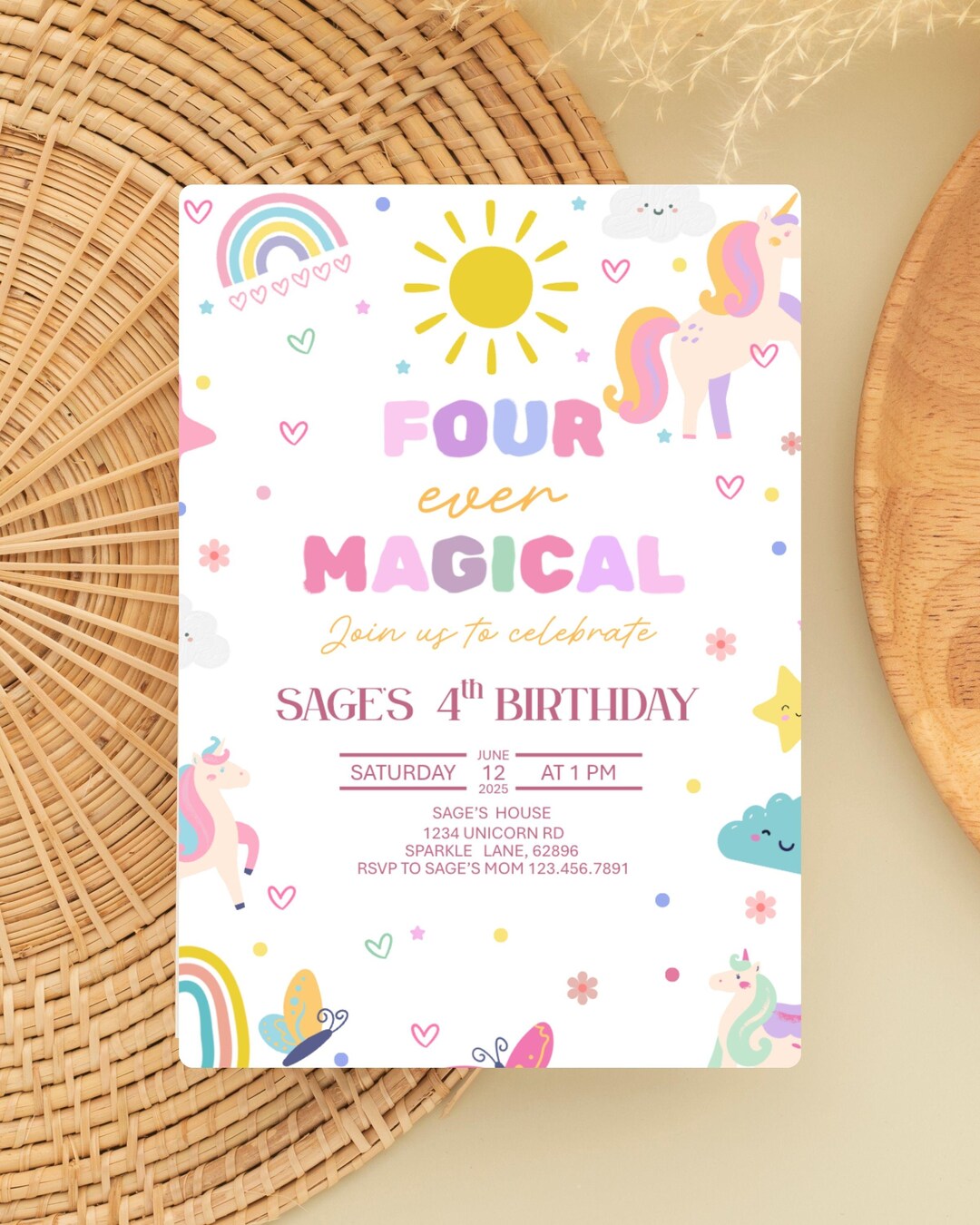 Four Ever Magical, Girls 4th Birthday, Magical Birthday Invitation ...