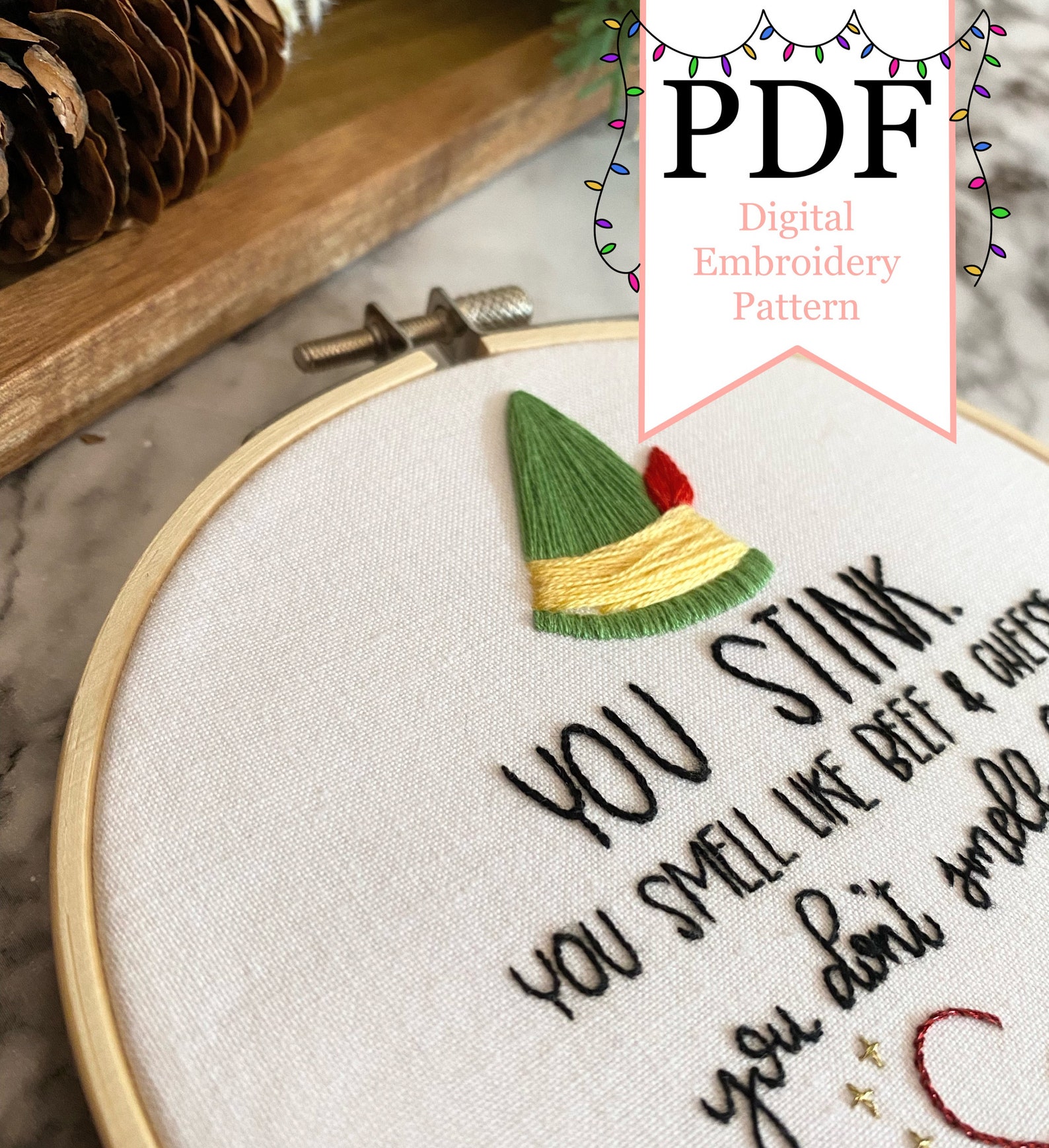Santa Smell Embroidery PDF Pattern -- Buddy the Elf Quote "you Stink ...