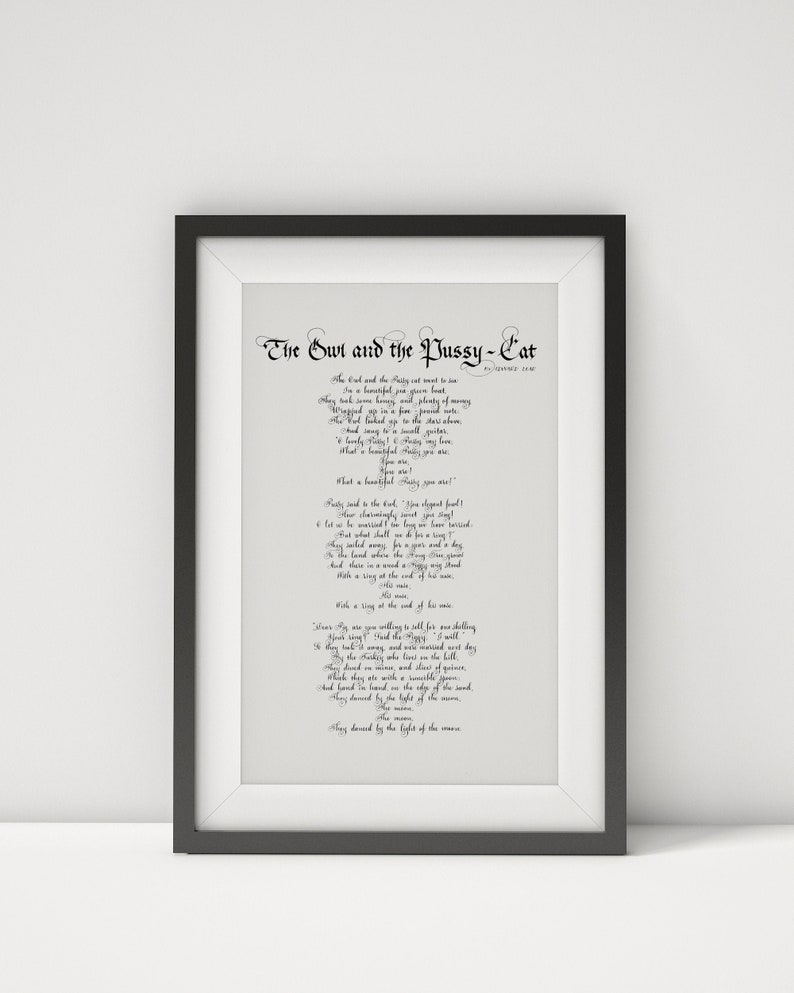 The Owl and the Pussycat Printable Framed Edward Lear Poem Framed ...