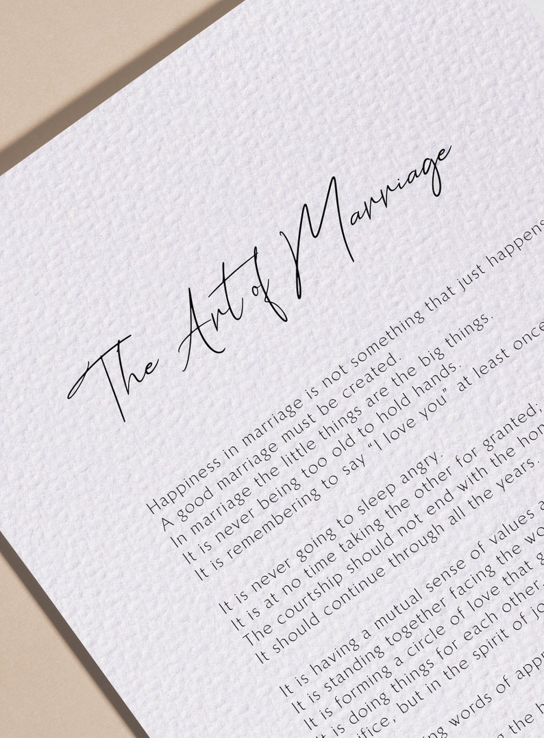 The Art of Marriage Printable, Anniversary Gift, Wedding Gift, Marriage ...