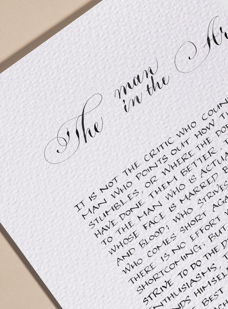 The Man in the Arena Calligraphy Theodore Roosevelt Quote - Etsy