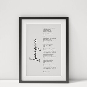 Imagine by John Lennon Printable - Imagine Lyrics Print - John Lennon ...