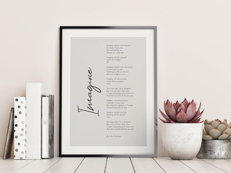 Imagine by John Lennon Printable - Imagine Lyrics Print - John Lennon ...