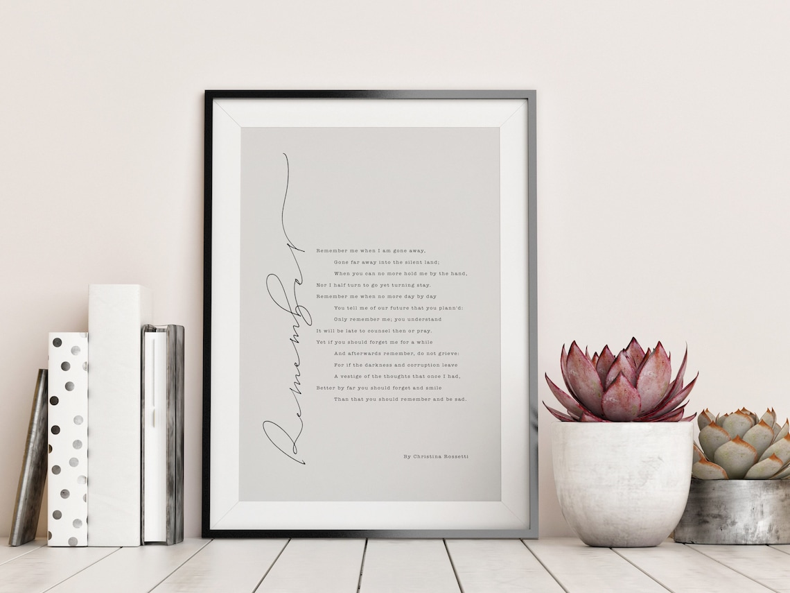 Remember Me Poem Printable by Christina Rossetti Bereavement Gifts ...