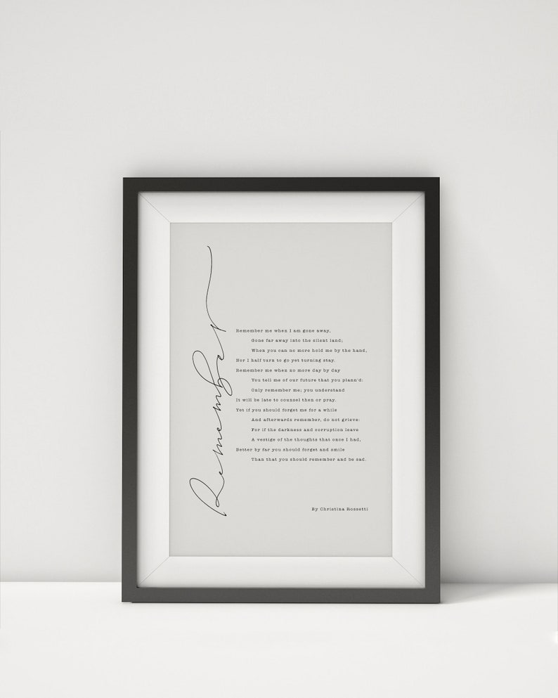 Remember Me Poem Printable by Christina Rossetti - Bereavement Gifts ...