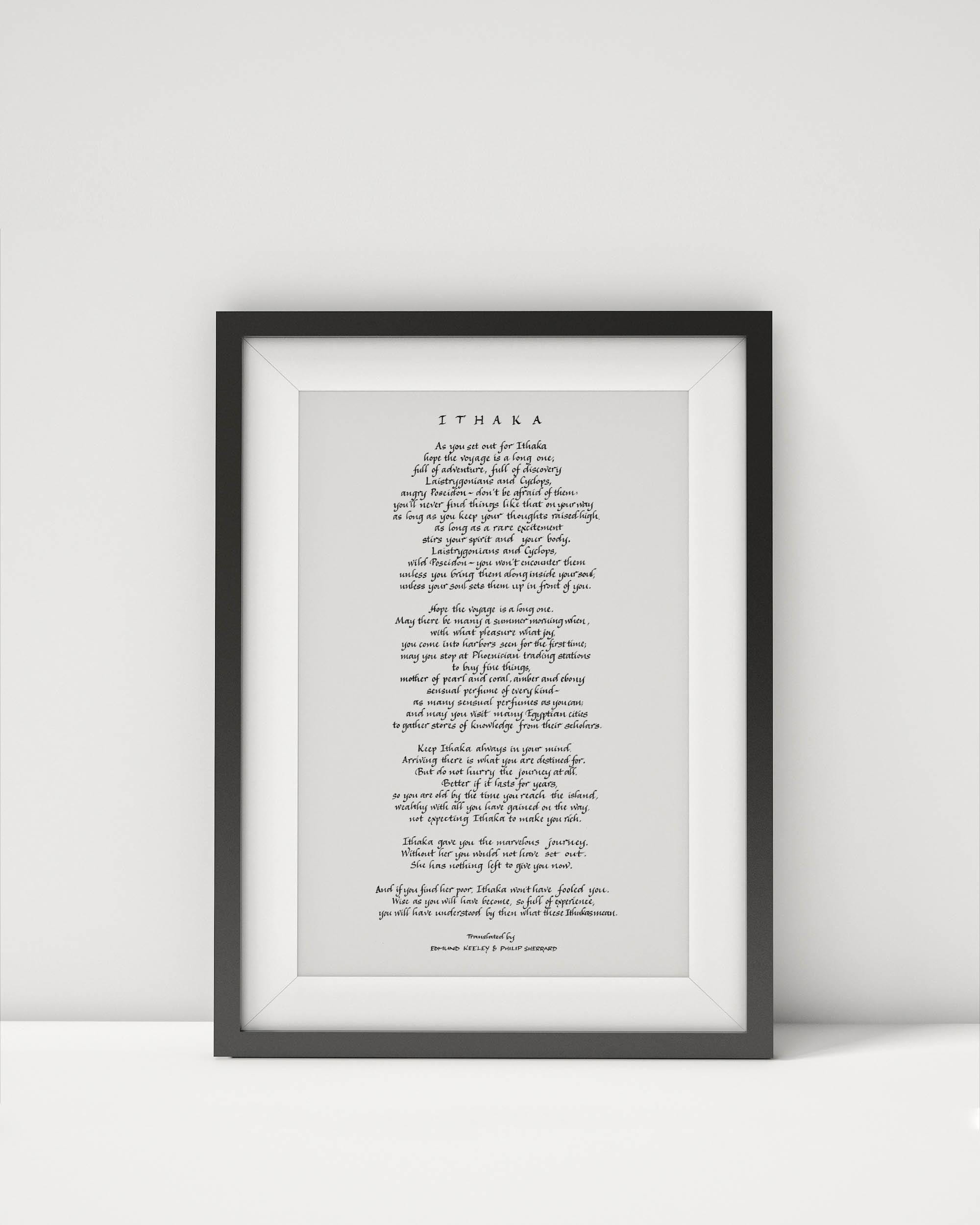 ITHAKA Poem Printable - Calligraphy Art by CP Cavafy - Black and White ...