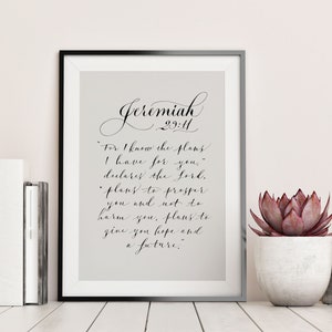 Jeremiah 29:11 Printable, Bible Scripture Calligraphy - Framed Prayer ...