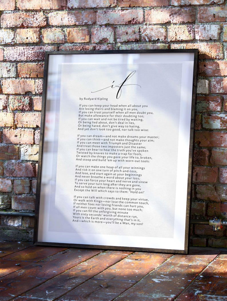 If Poem Print by Rudyard Kipling | Classic Poetry Wall Art ...