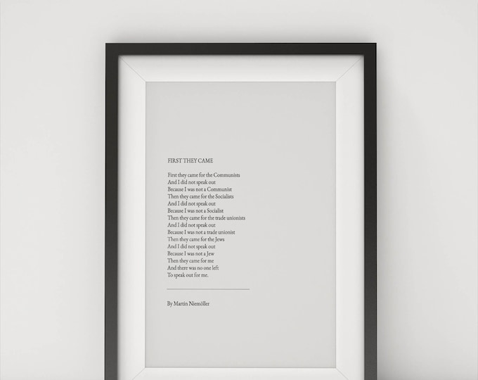 First They Came Poem Gold Foil Art Print - Martin Niemöller Holocaust ...