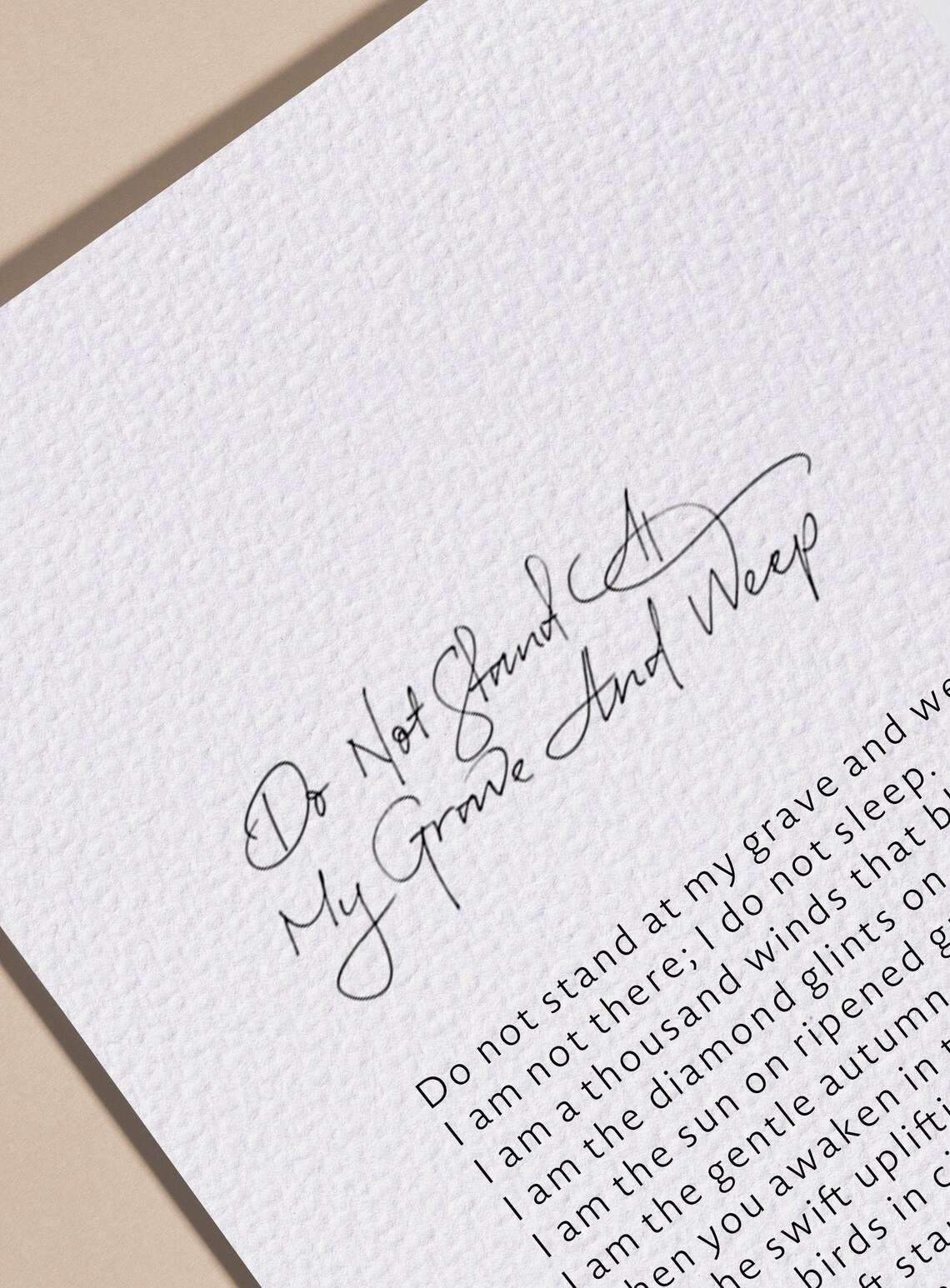 Do Not Stand at My Grave and Weep Printable Funeral Reading Bereavement ...