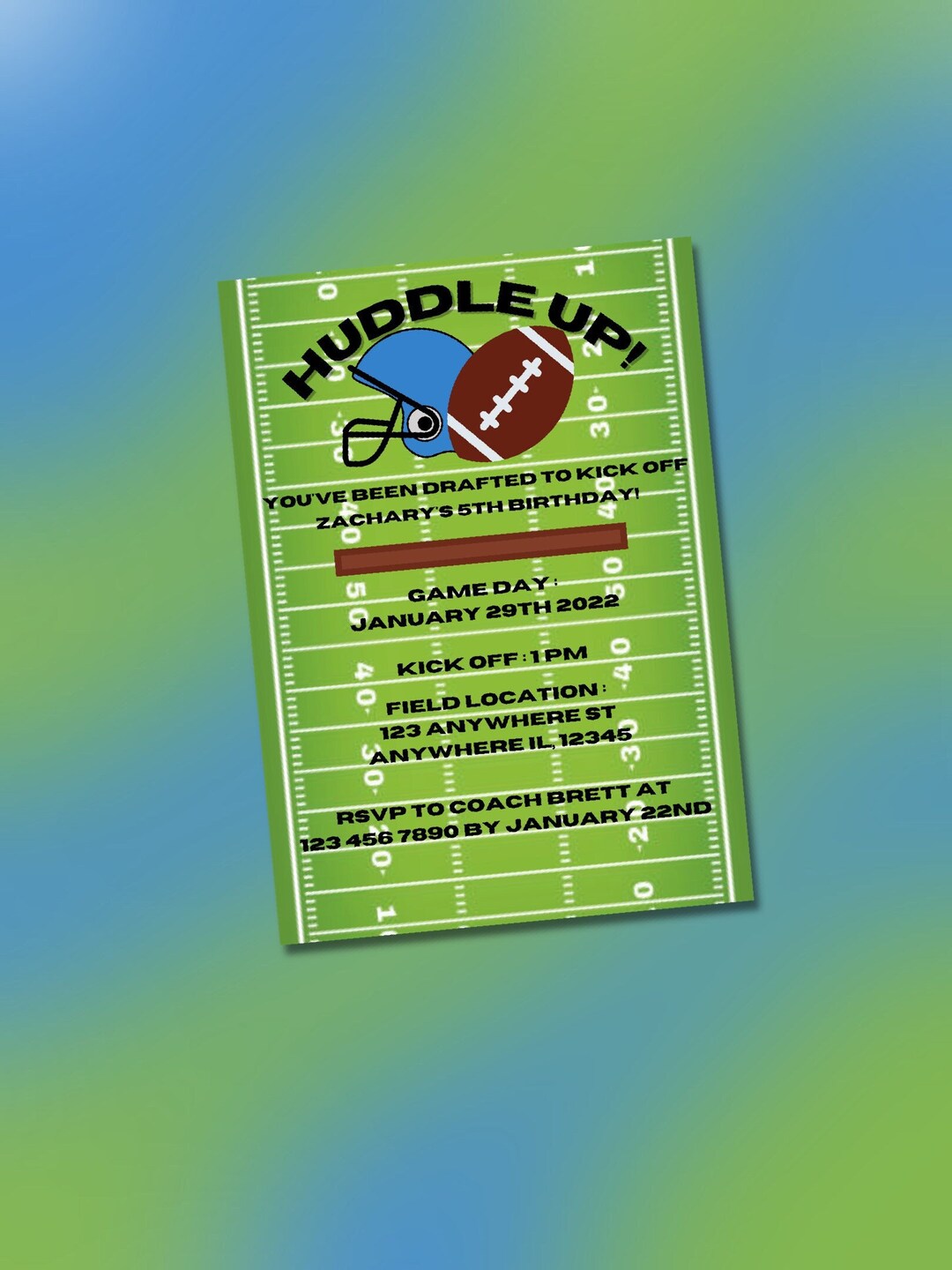 Football Themed Birthday Party Digital Invite Template 5x7/ Football ...