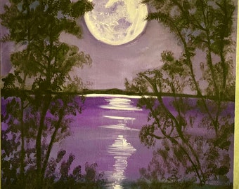 Moonlight Ocean Acrylic Painting - Etsy