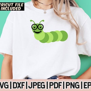 Bookworm Svg, Reading Bookworm PNG, Reading Caterpillar - Etsy