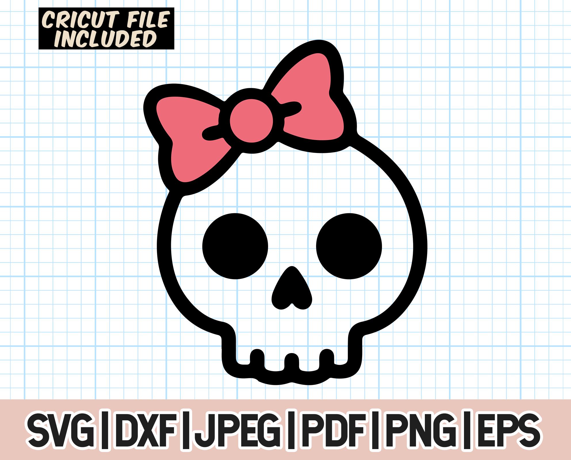 Cute Girl Skull Pink Bow, Female Skeleton Svg,skull Svg, Cute Girl ...