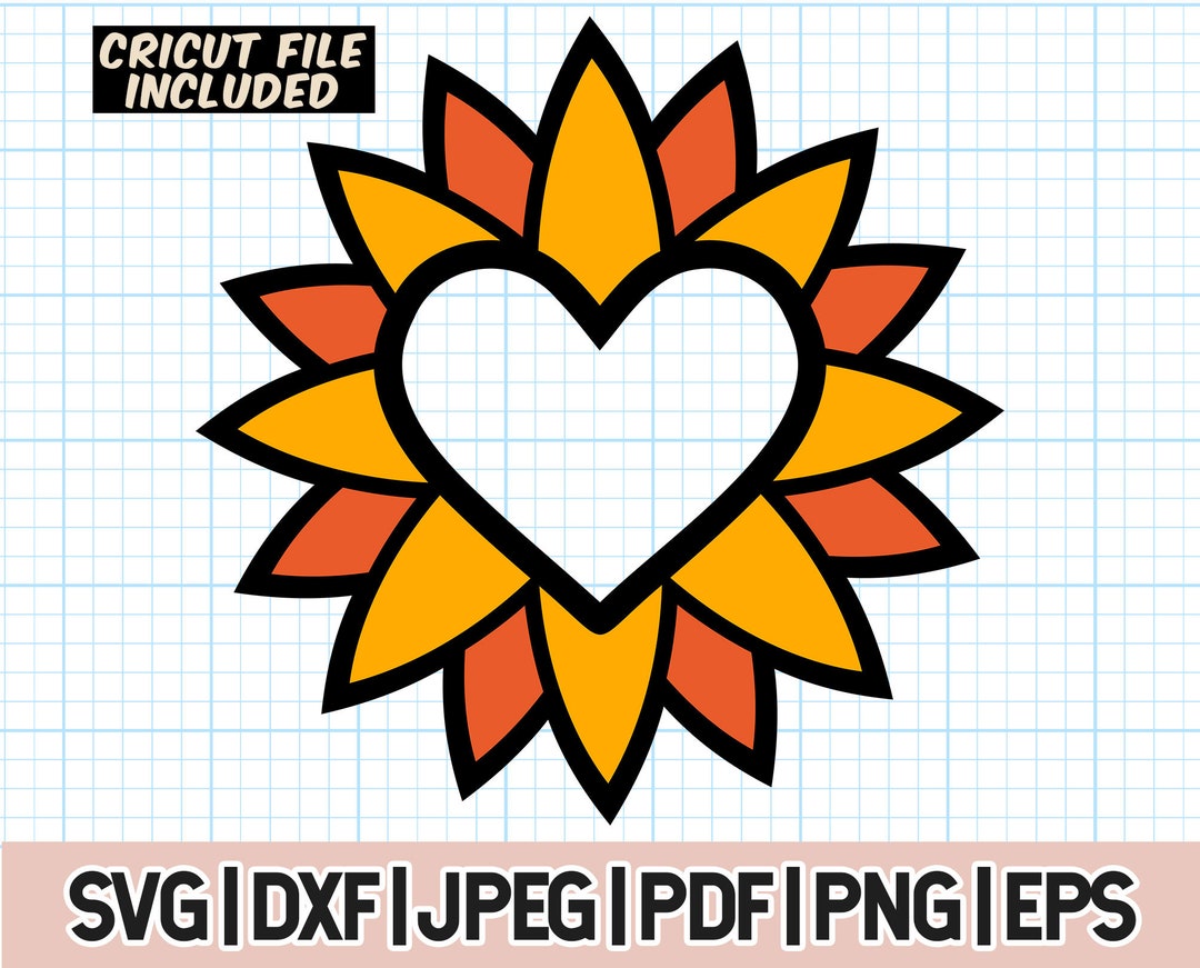 Sunflower Heart SVG File for Cricut, Floral Heart SVG, Simple Sunflower ...