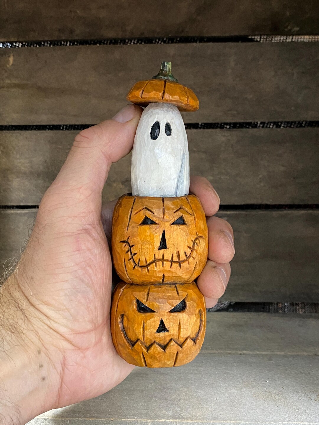 Unique, Whimsical Woodcarving, Totem-like Folk-art Pumpkin Figurine ...