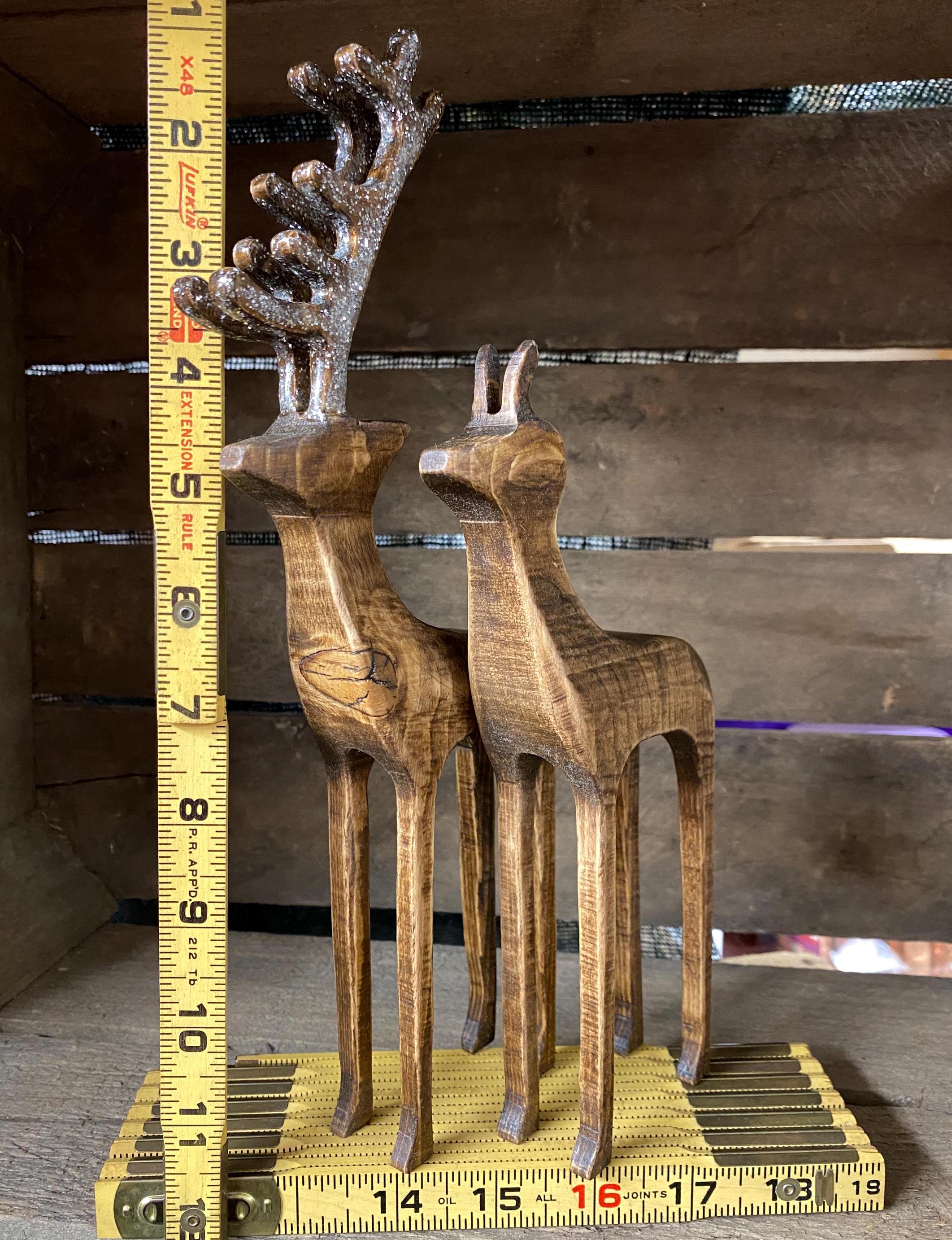 Stylishly Slender Handmade Folk-art Wooden Buck and Doe Deer Figures ...