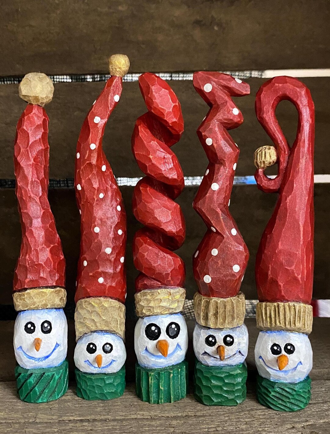 Quaint Handmade Folk-art Snowman Woodcarving, Christmas Holiday Season ...