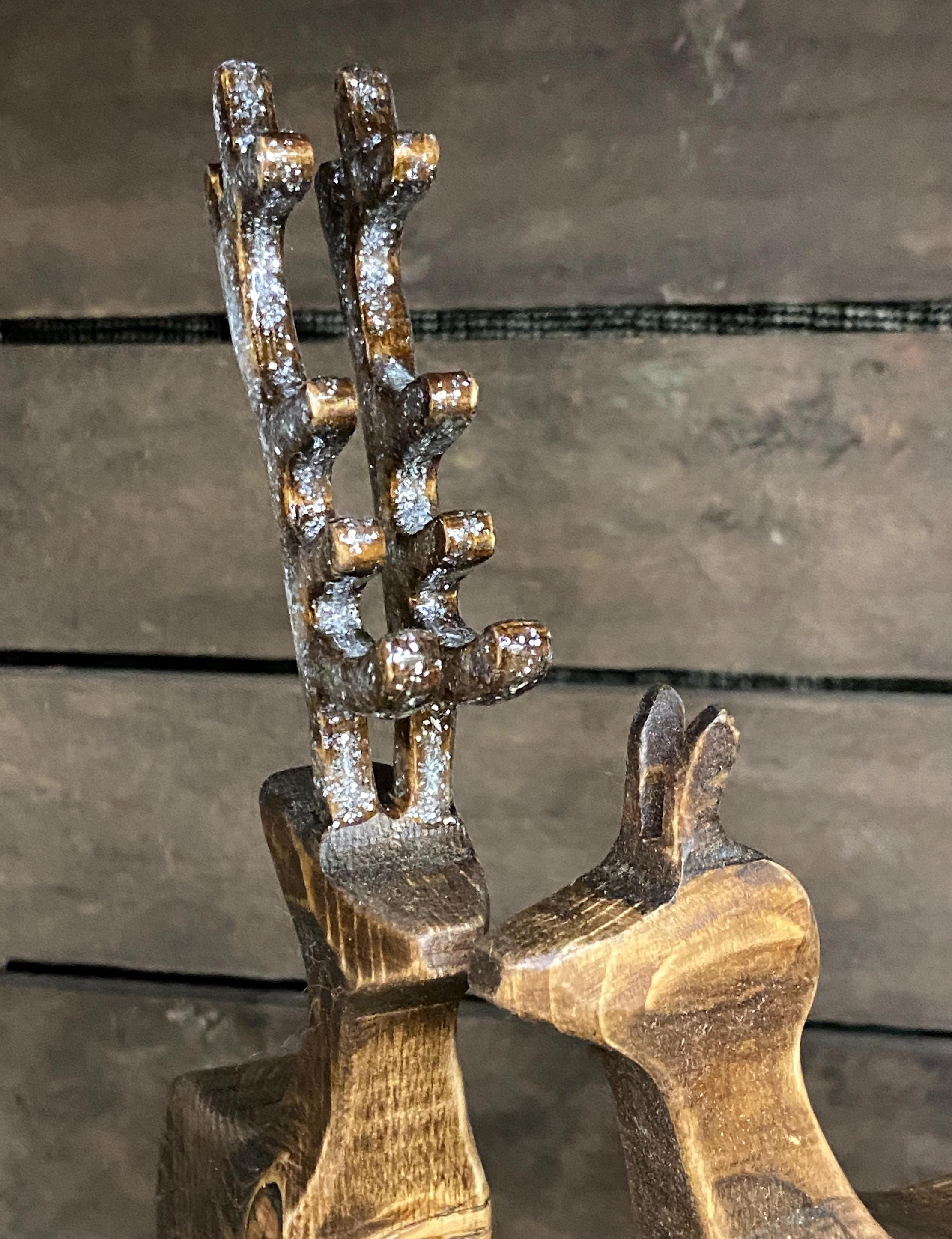 Stylishly Slender Handmade Folk-art Wooden Buck and Doe Deer Figures ...