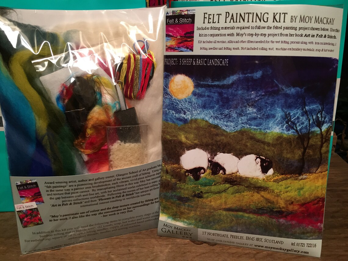 Three Sheep & Landscape - Felt Painting Kit - Etsy