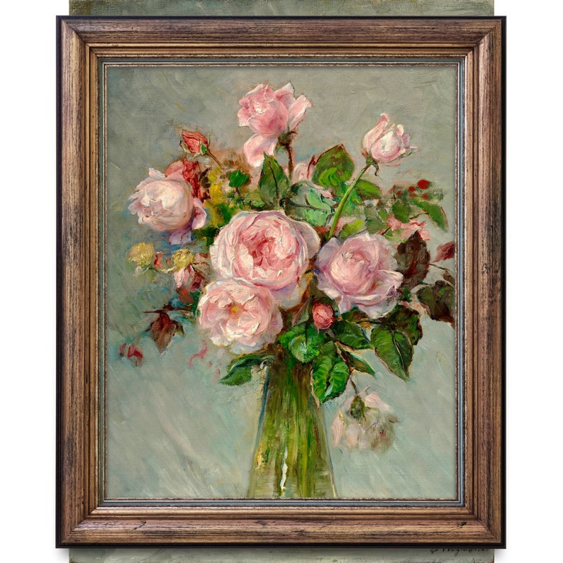Pink Roses Painting, Pink Flowers Still-life, Bertha Wegmann, High ...