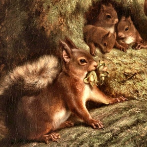 A Scurry of Squirrels, Cute Antique Squirrel Painting, High Quality Art ...