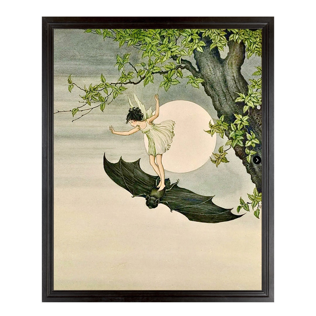 Fairy Riding a Bat, Cute Witchy Vintage Art, Reproduction Fairy ...