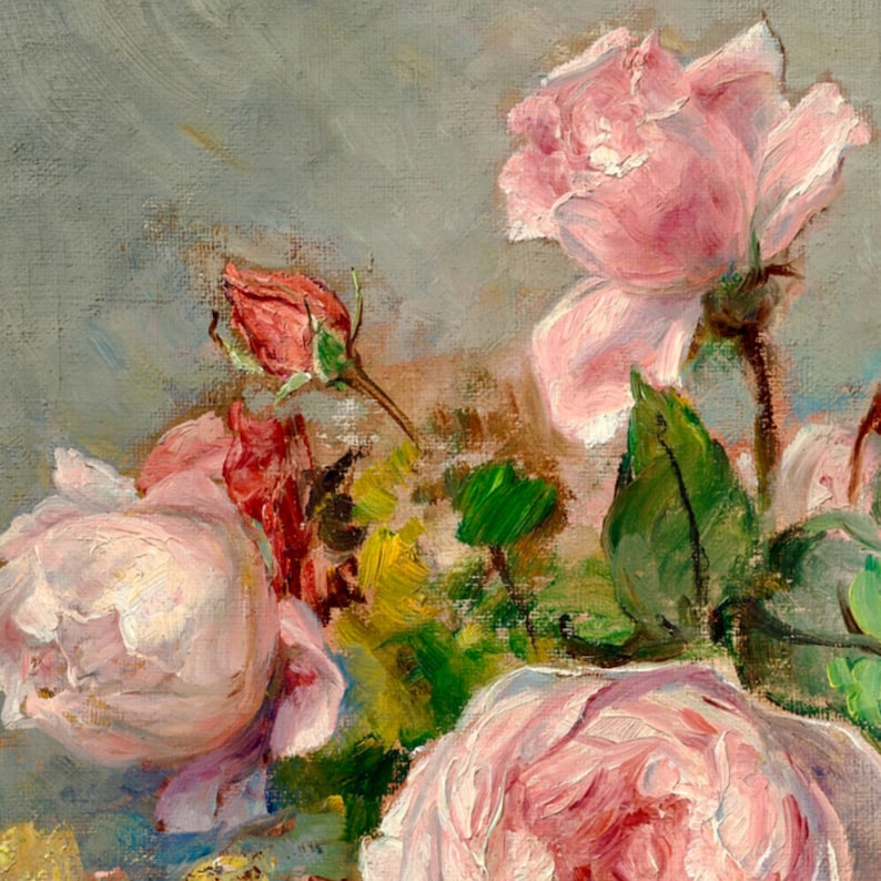 Pink Roses Painting, Pink Flowers Still-life, Bertha Wegmann, High ...